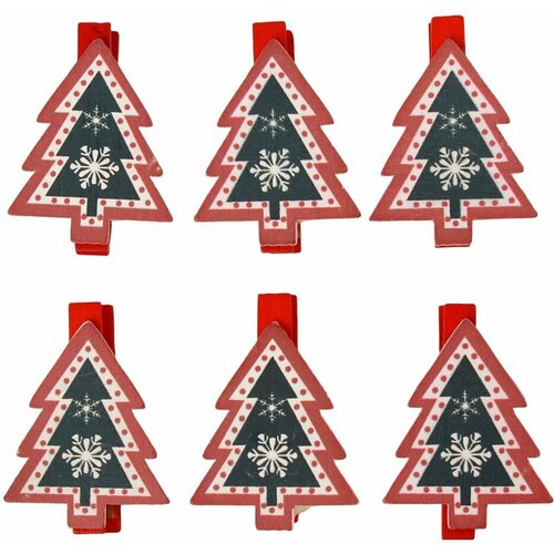 Прищепки декоративные "Ёлочка", набор из 6 шт, новогодние деревянные украшения для ёлки и интерьера