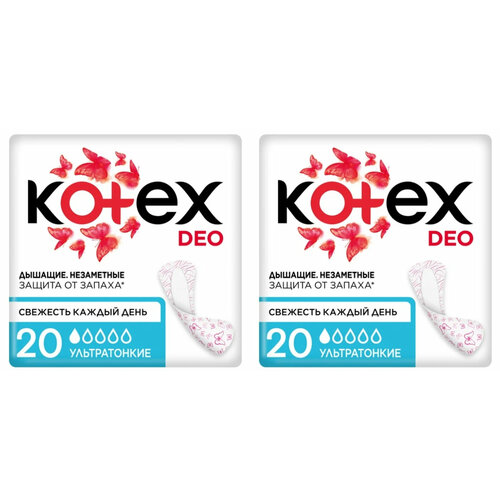 Прокладки ежедневные Kotex, Deo, ультратонкие, 20 шт/уп, 2 уп