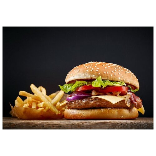 Постер на холсте Гамбургер с картошкой фри №2 44см. x 30см.