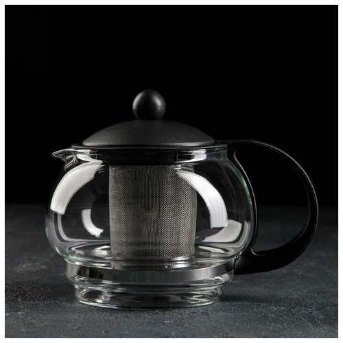 Чайник стеклянный заварочный "Вдохновение", 850 мл, с металлическим ситом, цвет чёрный