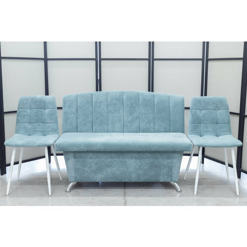 Кухонный диван Альт со стульями (2 шт.), 120х56 см, обивка моющаяся, антивандальная, антикоготь, цвет - ментол