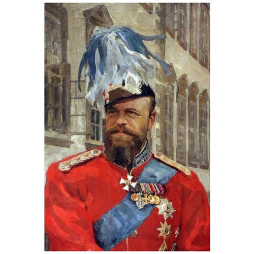 Репродукция на холсте Император Александр III в мундире датской Королевской лейб-гвардии на фоне моря в копенгагенской гавани (фрагмент) Серов Валентин 50см. x 75см.
