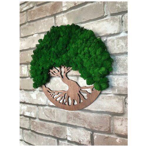 Панно/ картина интерьерная "Древо Жизни" 30 см из стабилизированного мха коричневое (дерево жизни) для декора, дизайна, в подарок