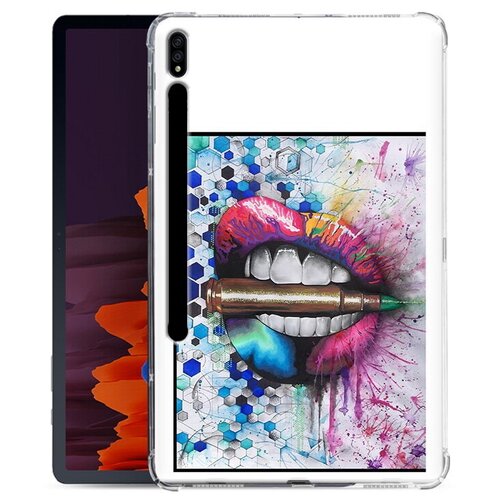 Чехол задняя-панель-накладка-бампер MyPads разноцветные губы с пулей для Samsung Galaxy Tab S7+ plus 12.4 SM-T970/T975 (2020)/Samsung Galaxy Tab S8 Plus (SM-X800N) 2022 противоударный
