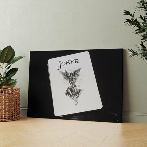 Картина на холсте (джокер на черном joker игральные bicycle guardians) 60x80 см/для интерьера/в комнату/на стену/в подарок