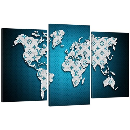 Модульная картина на стену, для интерьера "Карта мира в лазурных тонах LV" 53x100 см