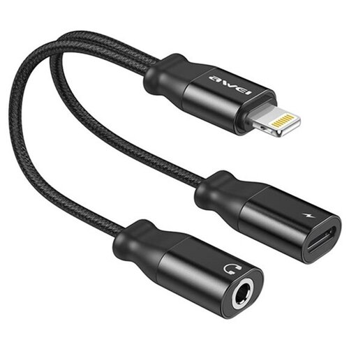 Переходник-адаптер Awei CL-73 для iPhone/iPad, Lightning(M) to 3.5mm AUX+iP Charging, Черный