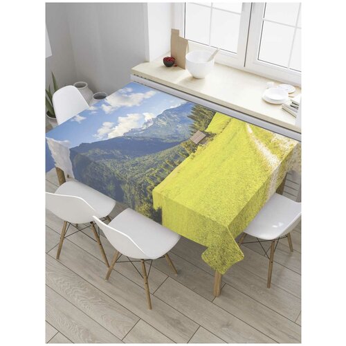 Скатерть прямоугольная JoyArty на кухонный стол "Домик в горах" из оксфорда, 180x145 см
