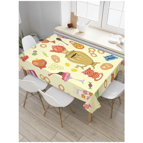 Скатерть прямоугольная JoyArty на кухонный стол "Самовар и сладости" из оксфорда, 120x145 см