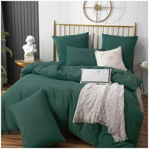 Комплект постельного белья Ситрейд однотонный CS0, 1.5-спальное, сатин, темно-зеленый