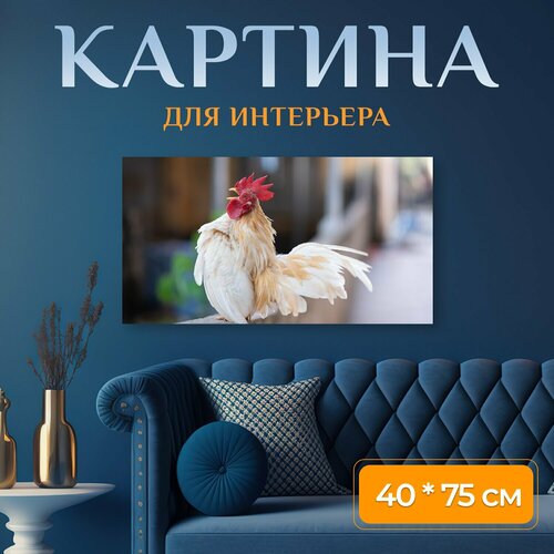 Картина на холсте "Курица, цыпленок, петух" на подрамнике 75х40 см. для интерьера