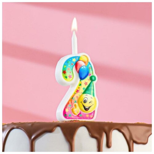 Свеча для торта "Смайлик с шарами", 12.2 см, цифра "2"