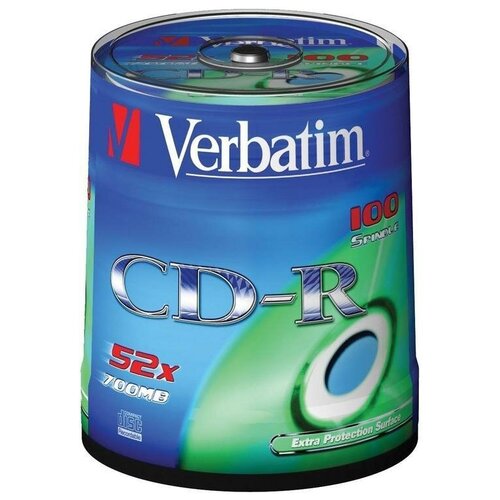 Оптический диск CD-R Verbatim 700Mb, 52x, cake box, 100шт. (43411)