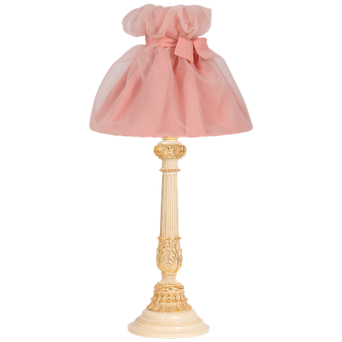 Настольная лампа Bogacho Колонна испанская кремовая с розовым абажуром