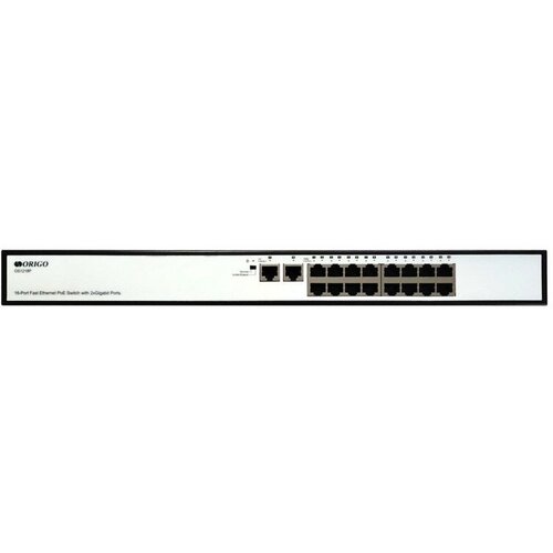 ORIGO OS1218P/190W/A1A Неуправляемый PoE-коммутатор 16x100Base-TX PoE+, 2x1000Base-T, PoE-бюджет 190 Вт, корпус металл