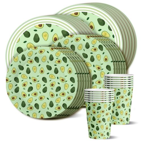 Набор бумажной одноразовой посуды для праздника Авокадо-2 (тарелка мал, тарелка бол, стакан по 12 шт.) №2 ND Play