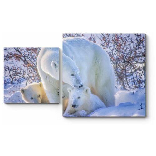 Модульная картина Семейная прогулка полярных медведей 90x54