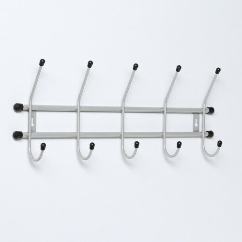 Вешалка настенная на 5 крючков «Стандарт 5», 45×18×8 см, цвет серый металлик