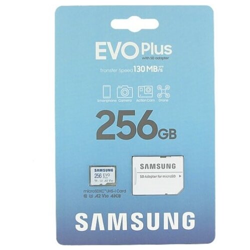 Карта памяти Samsung microSDXC 256Gb EVO Plus UHS-I U3 V30 A2 + ADP