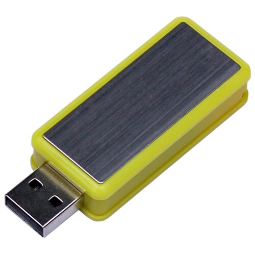 Прямоугольная выдвижная пластиковая флешка для нанесения логотипа (32 Гб / GB USB 2.0 Желтый/Yellow 034)