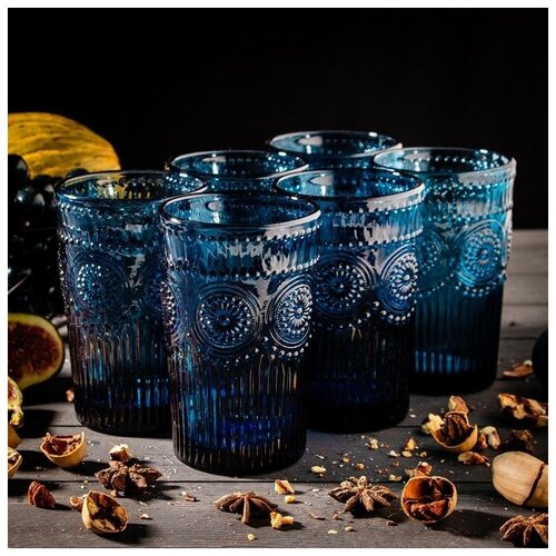 Magistro Набор стаканов стеклянных Magistro «Ларго», 350 мл, 6 шт, цвет синий
