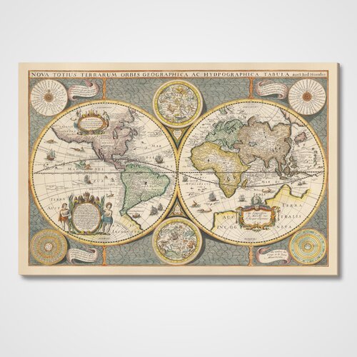 Карта мира 1642 г, печать на холсте, 58 см х 40 см