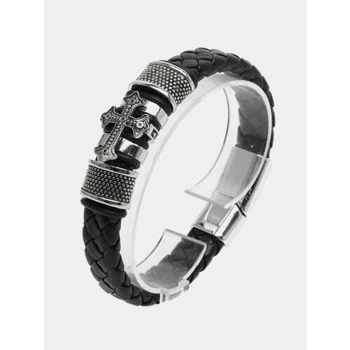 Браслет Мужской браслет с магнитной застежкой, размер 22 см, черный, серебристый