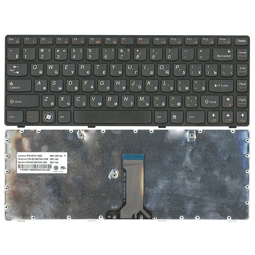 Клавиатура для ноутбука Lenovo IdeaPad G475L черная с черной рамкой