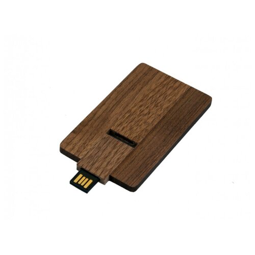 Выдивижная флешка в виде деревянной карточки (128 Гб / GB USB 2.0 Красный/Red Wood-Card1)