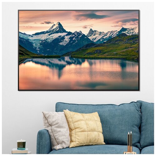 Постер Закат в горах на озере в Швейцарии 50х40 см в тубусе ПолиЦентр