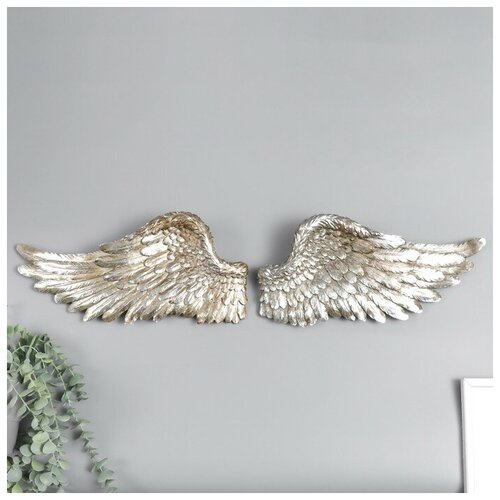 Сувенир полистоун настенный декор "Серебряные крылья" набор 2 шт размер крыла 18х41х6 см