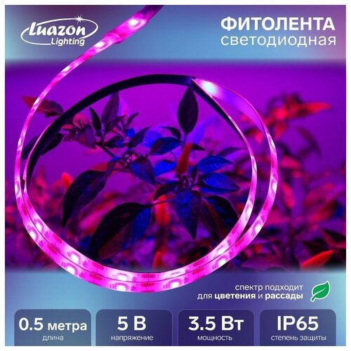 Фитолента светодиодная Luazon, 5 В, SMD5050, 0.5 м, IP65, 3.5 Вт, 60 LED/м, дим, USB./В упаковке шт: 1