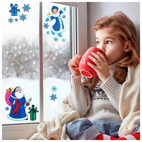 Наклейки на окна "Новогодние" Дед мороз Снегурочка" 41 х 29 см