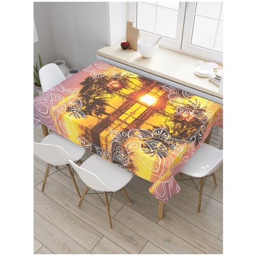 Скатерть прямоугольная JoyArty на кухонный стол "Пляж с узорами" из оксфорда, 120x145 см
