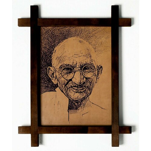Картина "Махатма Ганди", натуральная кожа, подарок