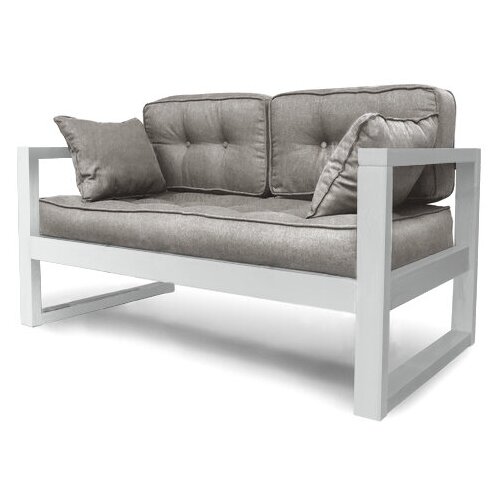 Прямой диван двухместный DEmoku Д-2 СБ (цвет ткани: серый, цвет дерева: белый), механизм Нераскладной, 140х73х79 см