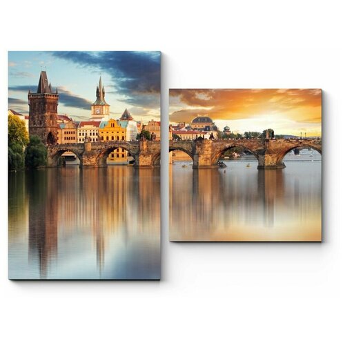 Модульная картина Карлов мост и спокойная Влтава, Прага 140x105