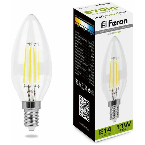Светодиодная лампа FERON 11W 230V E14 4000K прозрачная, LB-713 38008 16006105
