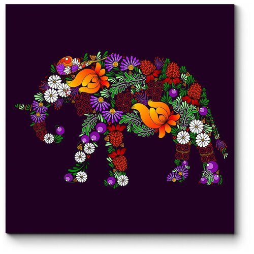 Модульная картина Цветочный слон 70x70