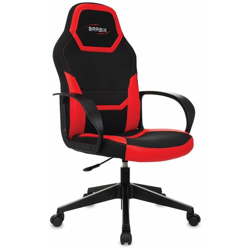 Кресло офисное Brabix "Alpha GM-018", ткань//экокожа, черное/красное, 532637, GM-018_532637
