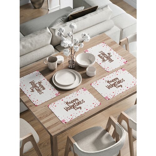Набор прямоугольных тканевых салфеток на стол для сервировки JoyArty "День святого Валентина" плейсмат, 30x46 см, 4шт.