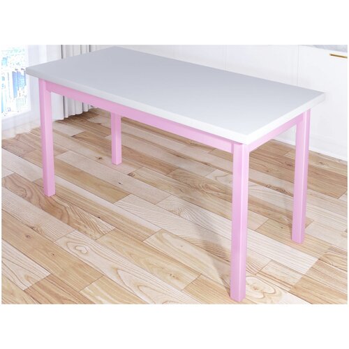 Стол кухонный Классика из массива сосны, белая столешница 40 мм и ножки розового цвета, 140х70х75 см