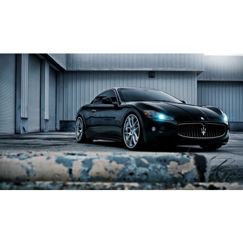 Картина на холсте 60x110 LinxOne "Maserati granturismo чёрный" интерьерная для дома / на стену / на кухню / с подрамником
