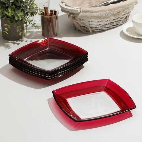 Набор тарелок стеклянный Tokio, 6 шт, d=19,5 см, цвет красный