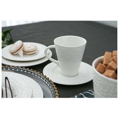 Чайная пара фарфоровая Magistro Rodos, 2 предмета: чашка 220 мл, блюдце d=15 см, цвет белый