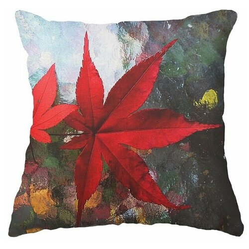 Декоративная подушка, "Красные листья", льняная наволочка, цвет , 45х45 см,5 sisters 5S-PILLOW-179
