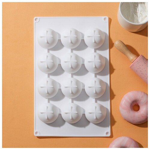 Доляна Форма силиконовая выпечки и муссовых десертов Доляна «Бабл», 29×18×3 см, 12 ячеек, 5×4,5 см, цвет белый