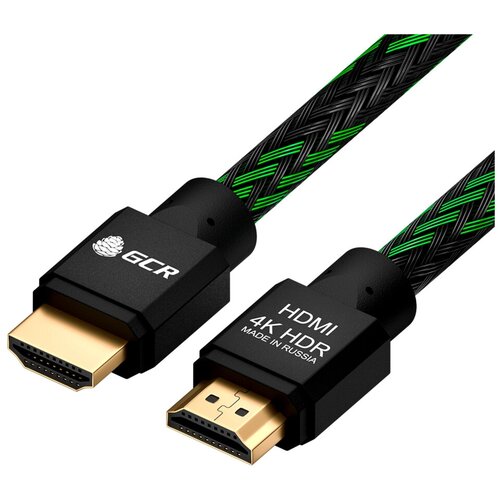GCR Кабель PROF 1.0m HDMI 2.0, черный нейлон, AL корпус черный, HDR 4:2:2, Ultra HD, 4K 60 fps 60Hz/5K*30Hz, 3D, AUDIO, 18.0 Гбит/с