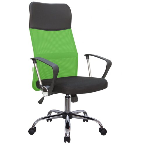 Компьютерное кресло Riva Chair 8074 (подголовник - экокожа) Чёрная ткань/Зеленая сетка