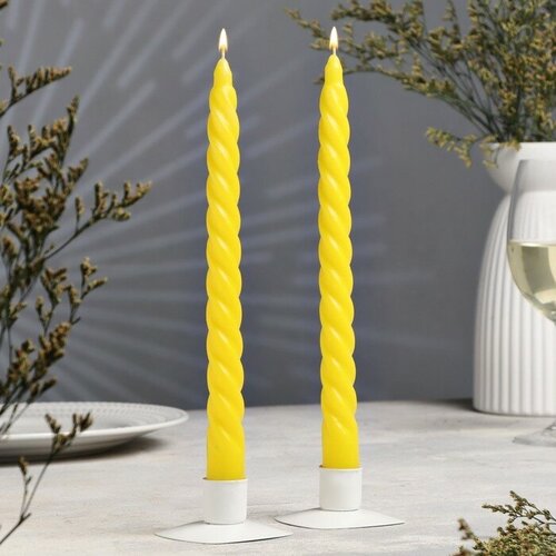 Набор свечей витых, 2,2х 25 см, лакированная 2 штуки, жёлтый, 2 штуки